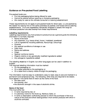 Fillable Online Guidance on Pre-packed Food Labelling Fax Email Print ...