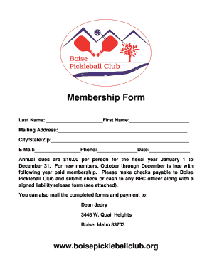 Fillable Online Membership Form - Boise Pickleball Club Fax Email Print ...