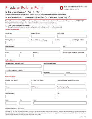 Fillable Online 2017 OSU Wexner Physician Referral Form Fax Email Print ...