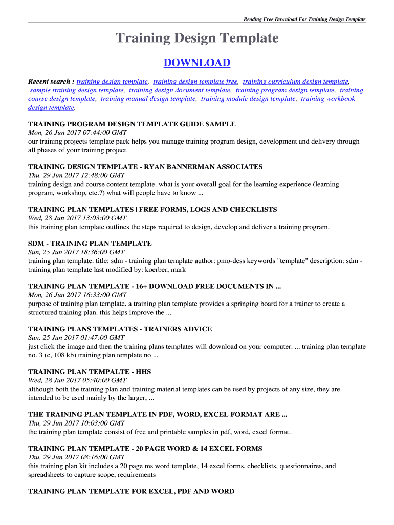 Fillable Online TrainingDesign Template. trainingdesign template Fax ...