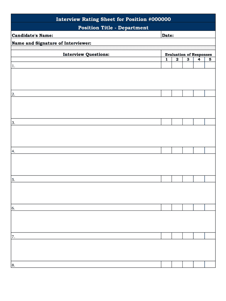 Fillable Online Template Interview Rating Sheet.xls Fax Email Print ...