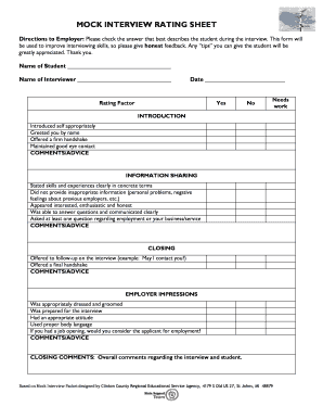 Fillable Online MOCK INTERVIEW RATING SHEET Fax Email Print - pdfFiller
