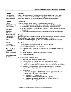 Fillable Online Units of Measurement and Conversions Fax Email Print ...