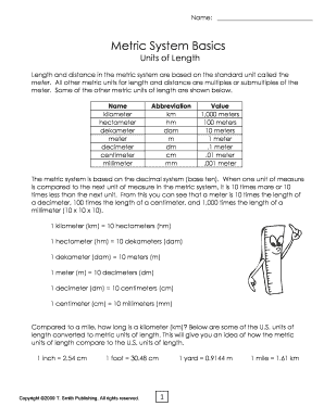 Fillable Online Metric System Basics Worksheet Packet 1. Three ...