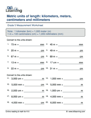 Fillable Online Grade 5 Measurement Worksheet - Metric units of length ...