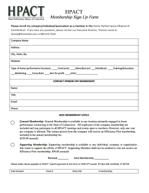 Fillable Online Membership Sign Up Form - Home Performance Alliance of ...