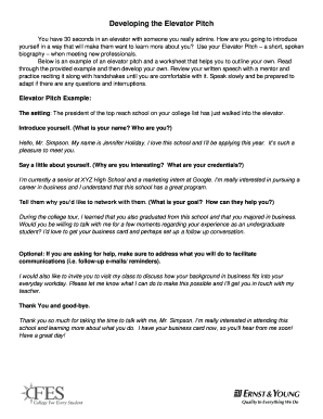 Fillable Online Developing the Elevator Pitch Fax Email Print - pdfFiller