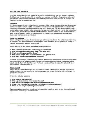 Fillable Online ELEVATOR SPEECH Fax Email Print - pdfFiller