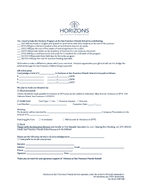 Fillable Online Horizons Pledge Form - San Francisco Friends School Fax ...