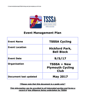 Fillable Online Event Management Plan Template and Guidance Notes Fax ...