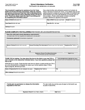 Fillable Online Texas Health and Human School Attendance Verification ...
