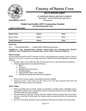 Fillable Online Mobile Food Facility Construction Checklist - Santa ...