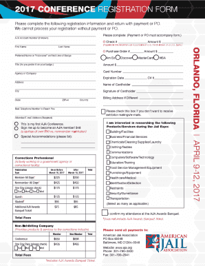 Fillable Online 2017 CONFERENCE REGISTRATION FORM - American Jail Fax Email Print - pdfFiller