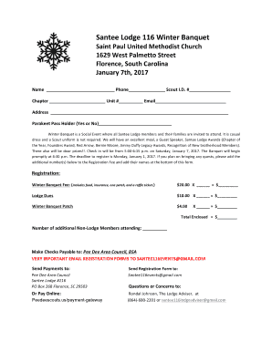 Fillable Online peedeescouts Winter Banquet 2017 - Pee Dee Area Council Fax Email Print - pdfFiller