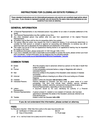 Fillable Online INSTRUCTIONS FOR CLOSING AN ESTATE FORMALLY Fax Email ...