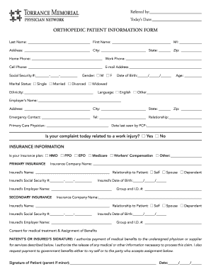 Fillable Online orthopedic patient information form - Torrance Memorial ...