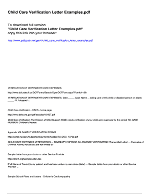 Fillable Online Child Care Verification Letter Examples - Pdfslibforme ...