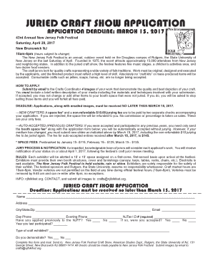 Fillable Online JURIED CRAFT SHOW APPLICATION Fax Email Print - pdfFiller