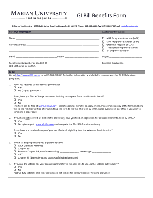 Fillable Online GI Bill Benefits Form - Marian University Fax Email ...