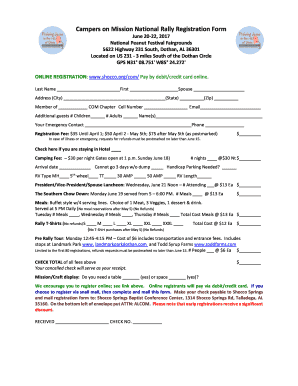 Fillable Online campersonmission 2017 national rally registration form ...