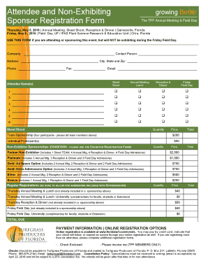Fillable Online Attendee and Non Exhibiting growing Better Sponsor ...