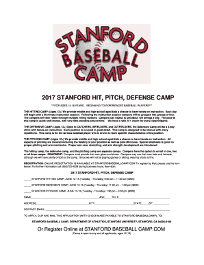Fillable Online 2017 stanford hit, pitch, defense camp - Stanford ...