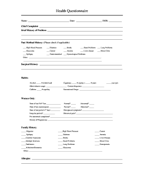 Fillable Online Health Questionnaire - Mody & Miller Neurology Fax ...