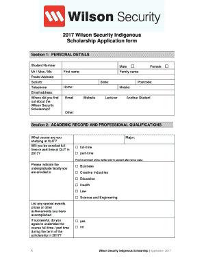 Fillable Online Wilson Security Indigenous Scholarship application form ...