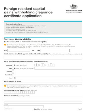 Fillable Online Foreign resident capital gains withholding clearance ...