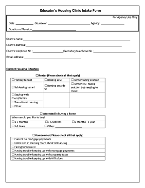 Fillable Online Educator's Housing Clinic Intake Form - HomeownershipSF ...