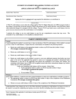 Fillable Online student statement regarding tuition account application ...