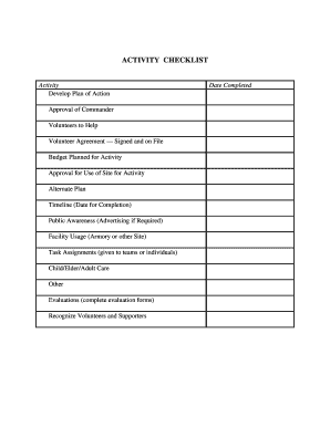 Fillable Online ACTIVITY CHECKLIST - Army MWR Fax Email Print - pdfFiller