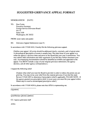 Fillable Online SUGGESTED GRIEVANCE APPEAL FORMAT Fax Email Print ...