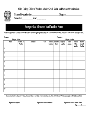 Fillable Online Prospective Member Verification Form - Miles College ...