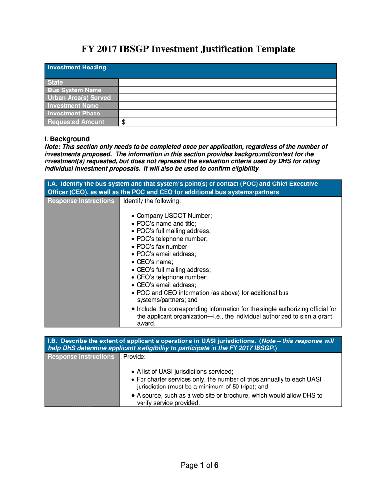 Fillable Online FY 2017 IBSGP Investment Justification Template Fax ...