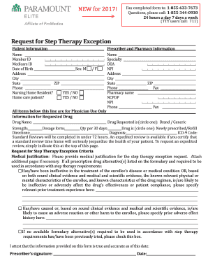 Fillable Online Step Therapy Exception Form - Paramount Fax Email Print ...