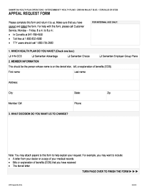 Fillable Online appeal request form - Samaritan Health Plans Fax Email ...