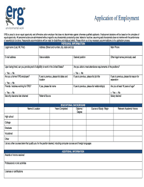 Fillable Online ERG is proud to be an equal opportunity and affirmative ...