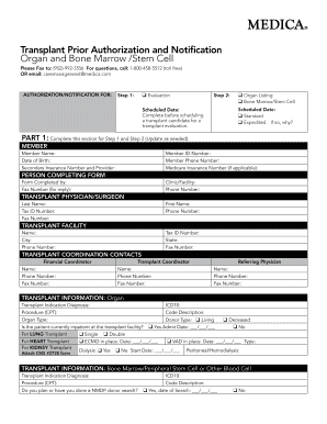 Fillable Online Transplant Prior Authorization and Notification Fax Email Print - pdfFiller