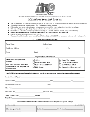 Fillable Online Reimbursement Form - The Learning Choice Academy Fax ...