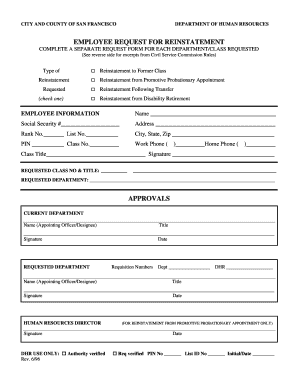 Fillable Online EMPLOYEE REQUEST FOR REINSTATEMENT - Fax Email Print ...