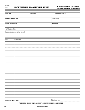 Fillable Online Form BP-A657.013, Inmate Telephone Call Monitoring ...