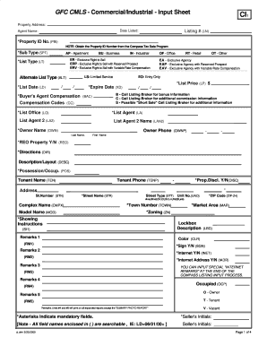 Fillable Online GFC CMLS - Commercial/Industrial - Input Sheet Fax ...