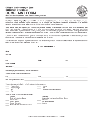 Fillable Online Illinos Secretary of State Complaint Form Fax Email ...