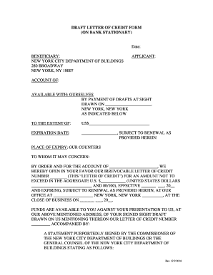 Fillable Online DRAFT LETTER OF CREDIT FORM Fax Email Print - pdfFiller