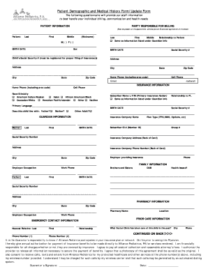 Fillable Online Patient Demographic and Medical History Form/Update ...