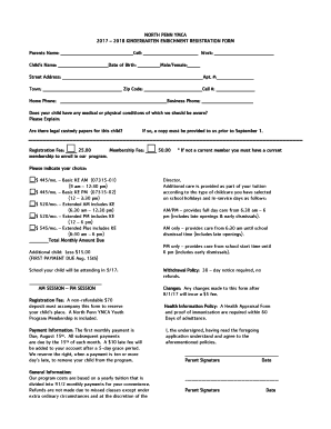 Fillable Online 2017 2018 KINDERGARTEN ENRICHMENT REGISTRATION FORM Fax Email Print - pdfFiller