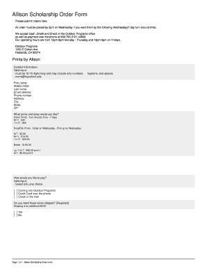 Fillable Online Allison Scholarship Order Form. Recreation Form Fax ...