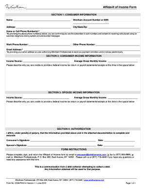 Fillable Online Affidavit of Income Form - Windham Professionals Fax ...