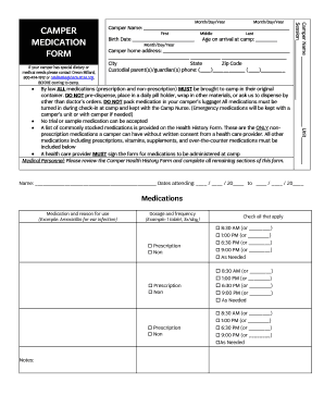 Fillable Online 2017 Camper Medication Form. Required for campers who ...